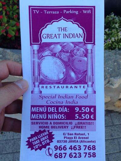 The Great Indian, Xàbia - Restaurant menu, prices and reviews