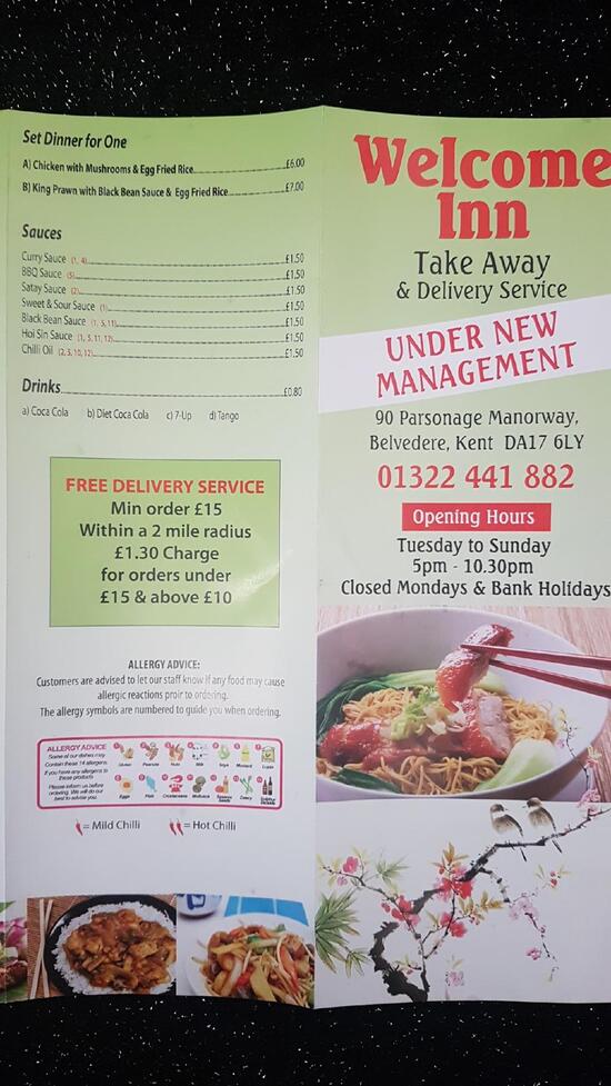 Welcome Inn, Belvedere - Restaurant menu, prices and reviews